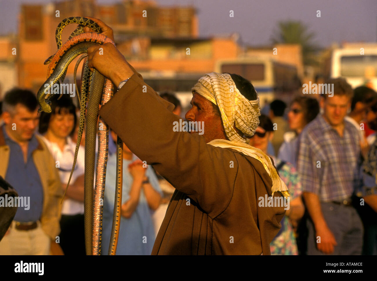Moroccans, Moroccan men, snake charmer, snake charmers, Djemaa el-Fna ...