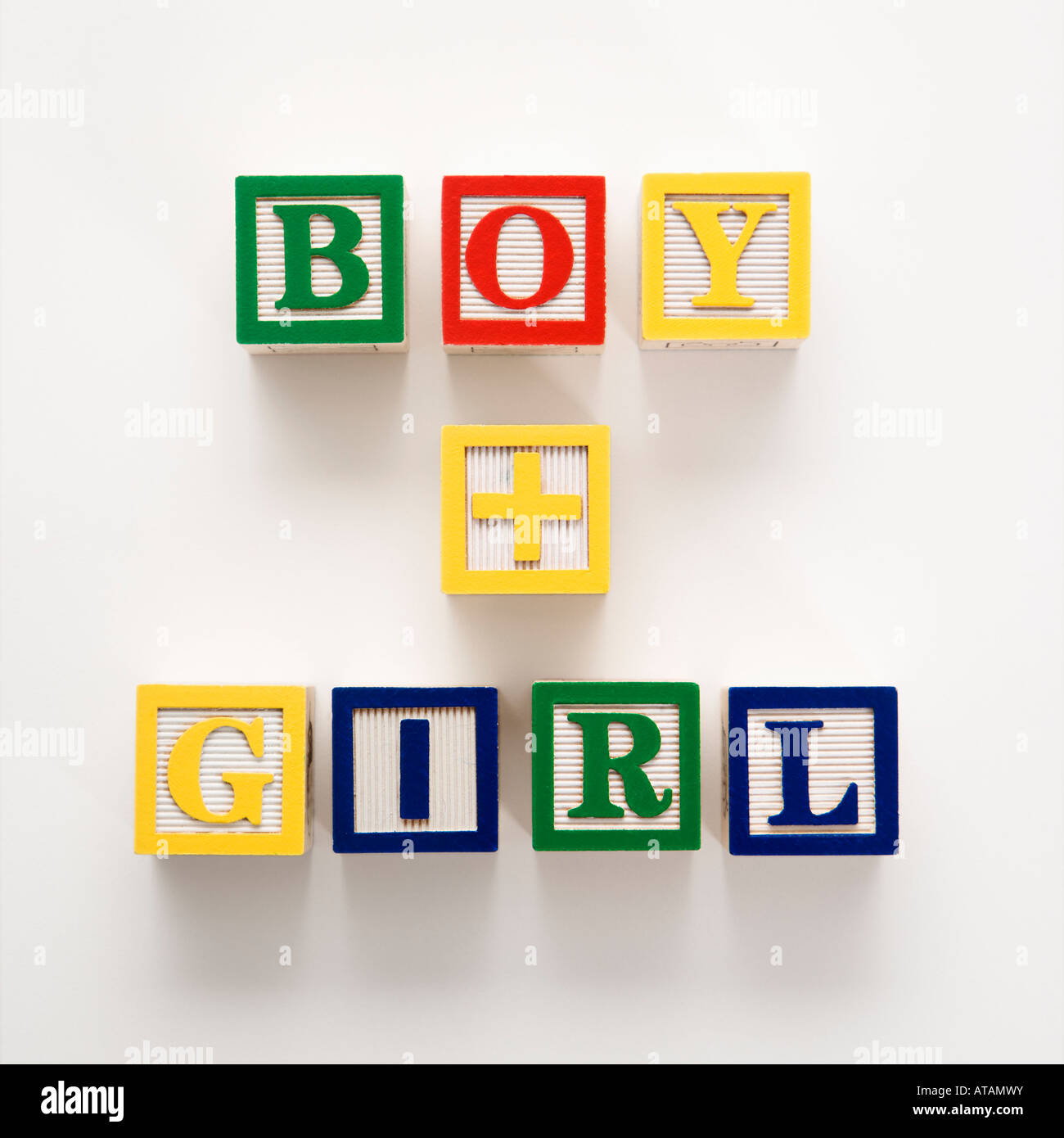 Alphabet toy building blocks spelling the words boy plus girl Stock ...
