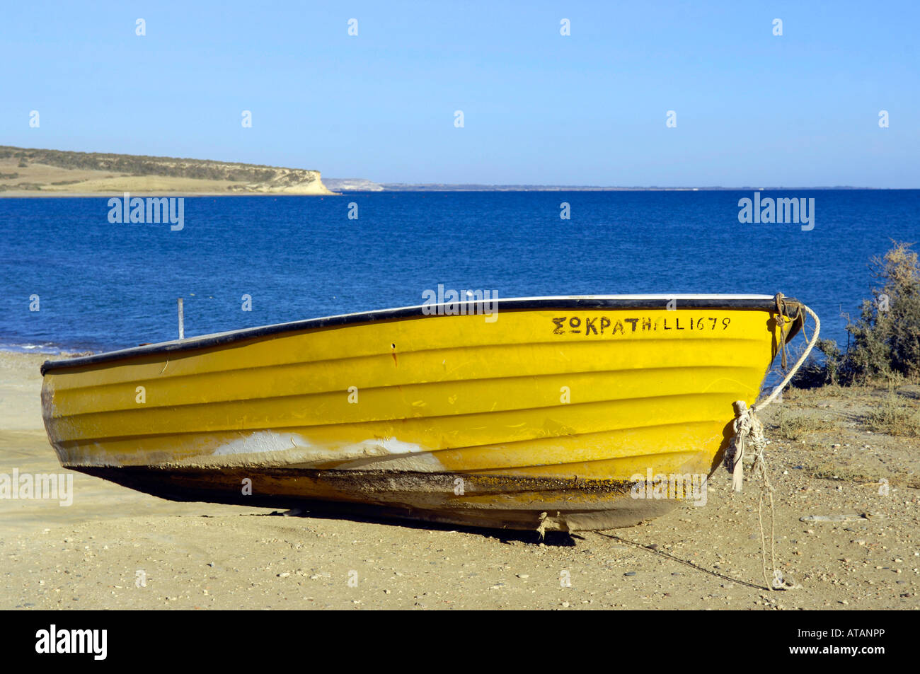 yellow boat melanda beach cyprus pathos travel tourism deserted away ...