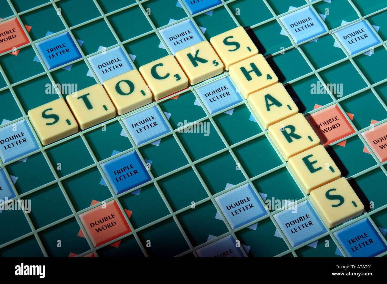 stocks and shares on a scrabble board game Stock Photo - Alamy