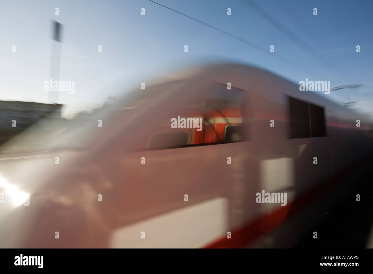 Blurry train locomotive (Deutsche Bahn Intercity Express) passing Stock ...