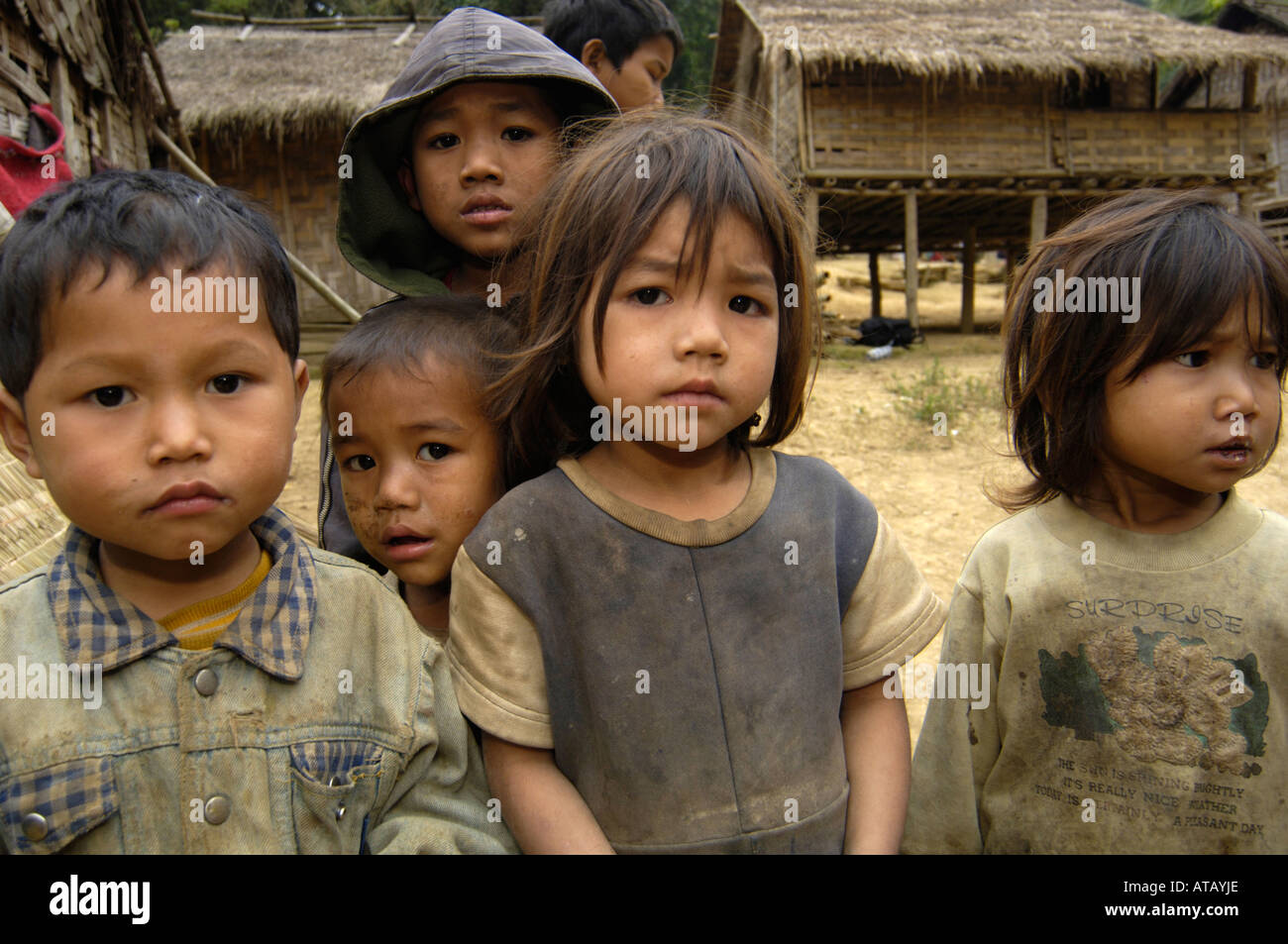 Khamu ethnic minority hill tribe children Luang Prabang Province Laos ...