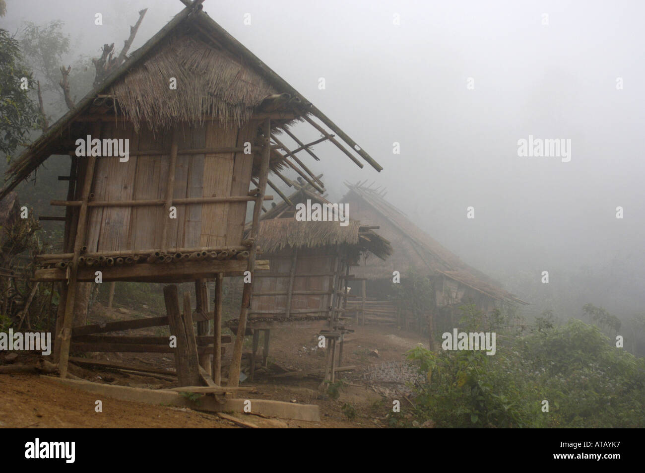 Hmong minority mountain village huts Luang Prabang Province Laos Stock ...