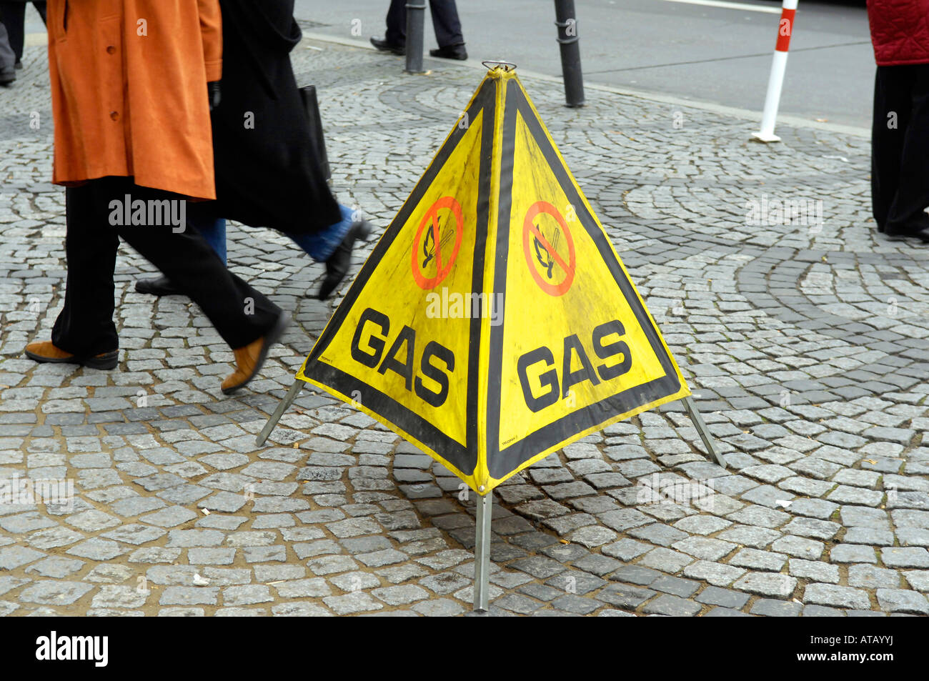 gas sign yellow warning triangle berlin germany pollution poison ...