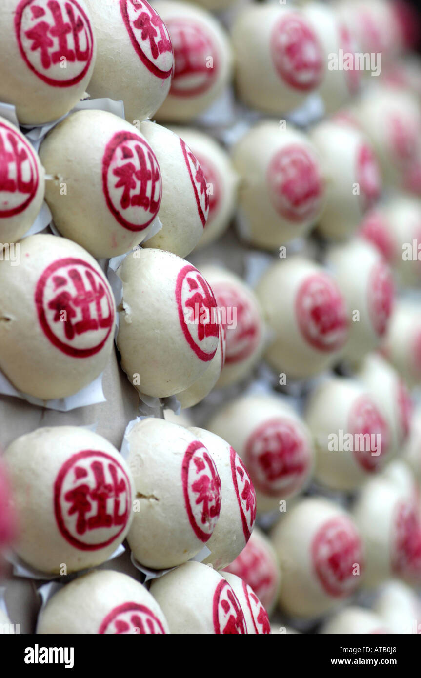 Chinese sweet buns arranged in a tower at the 2006 Bun Festival Cheung ...