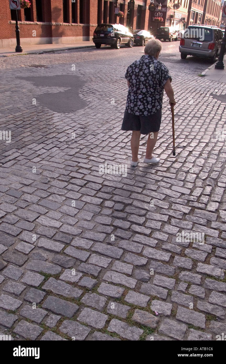 A cobblestone street in historic Lowell Massachusetts United States ...