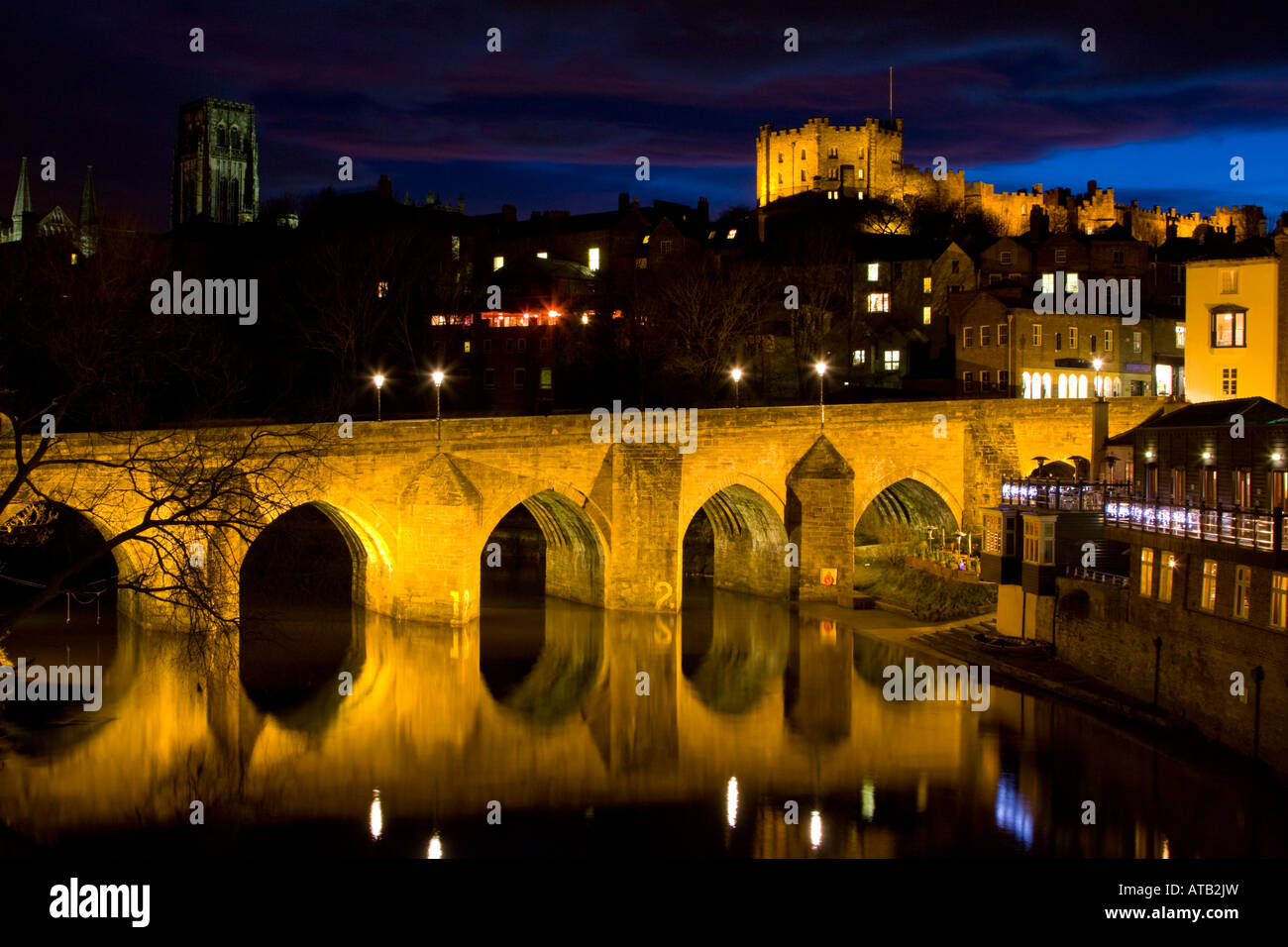 Durham Castle and Elvet Bridge Durham UK at Dusk Stock Photo - Alamy