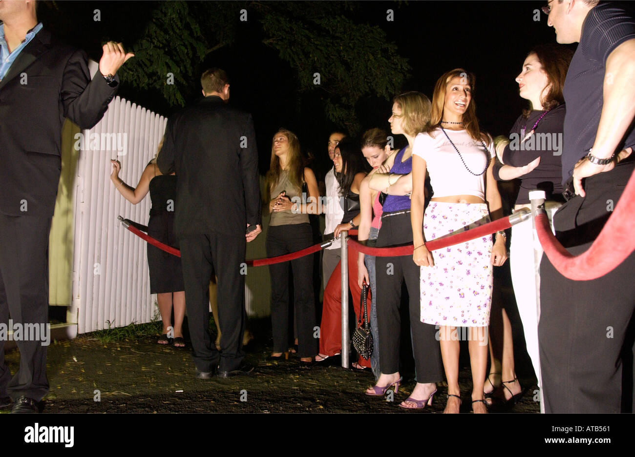 Southampton NY 081101 Club goers gather at the rope line for entry into ...