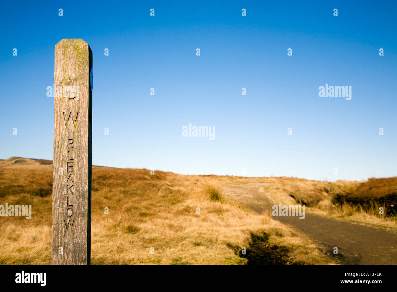 Bleaklow sign post in on The Pennine Way in The Peak District Stock ...