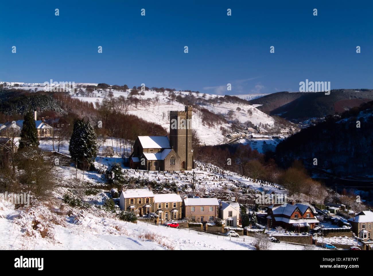 Snowfall on Christchurch near Aberbeeg, South Wales, UK Stock Photo - Alamy