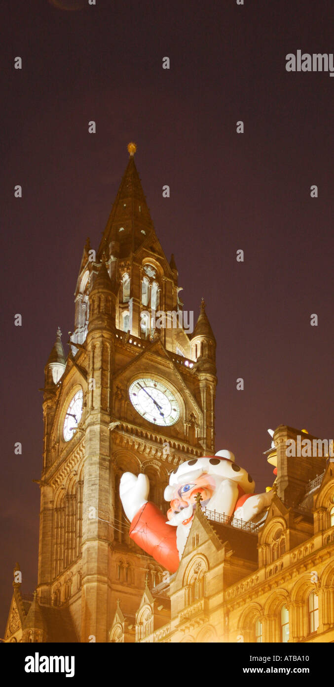 Santa on Manchester Town Hall, Albert Square Stock Photo - Alamy