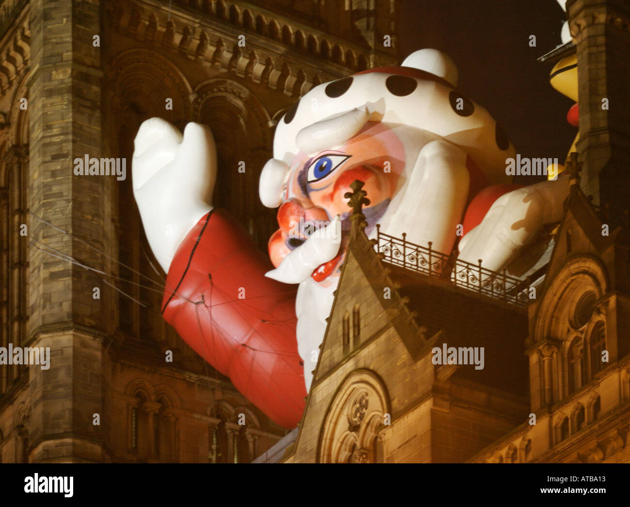 Santa on Manchester Town Hall, Albert Square Stock Photo - Alamy