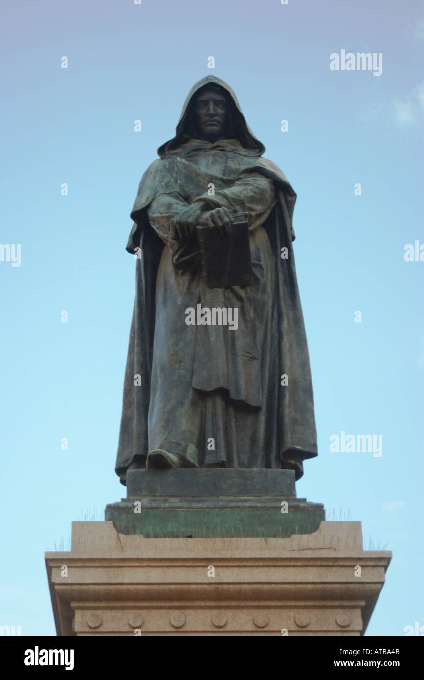 Statue of Giordano Bruno in Campo de Fiori field of flowers Rome Stock ...