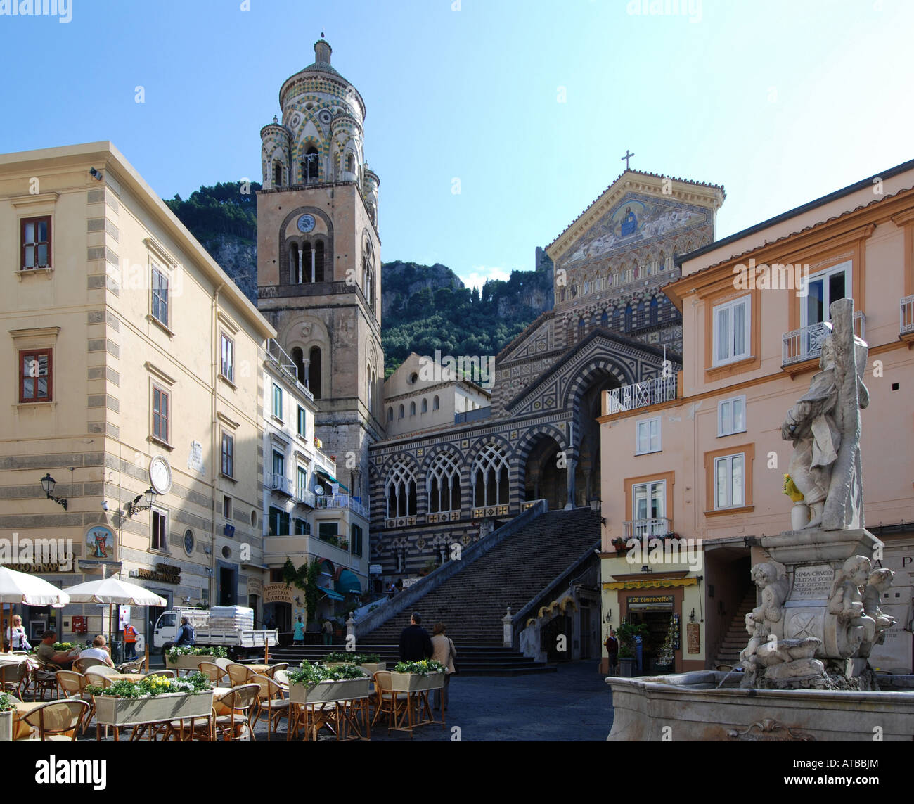 Dome and town square at Amalfi, Amalfitani coast, Campania, Italy Stock ...