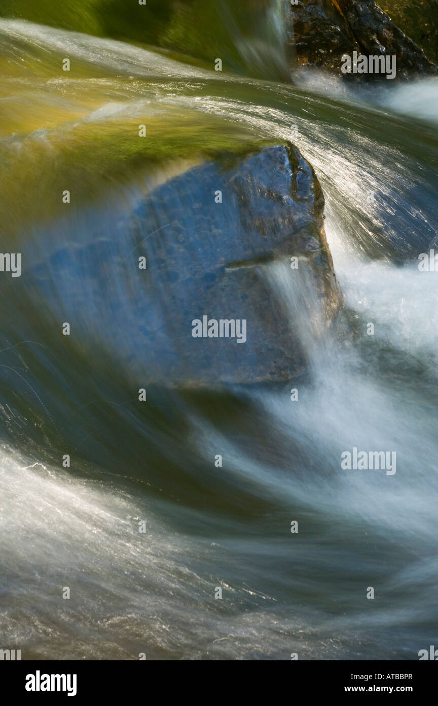 Water flowing over rock in alpine stream Desolation Wilderness El ...