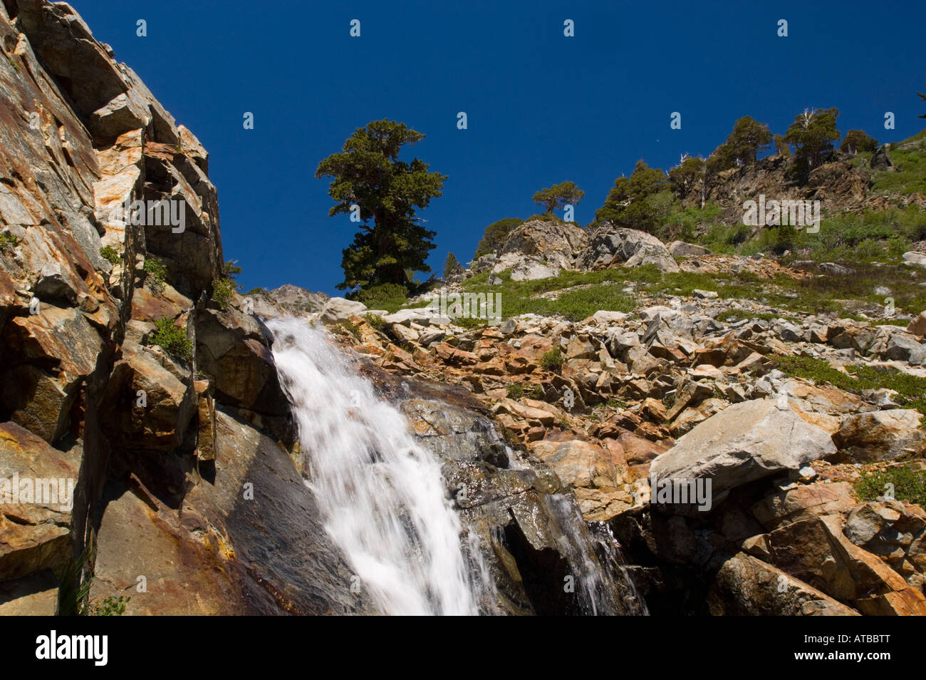 Cascading waterfall on alpine stream in Desolation Wilderness El Dorado ...