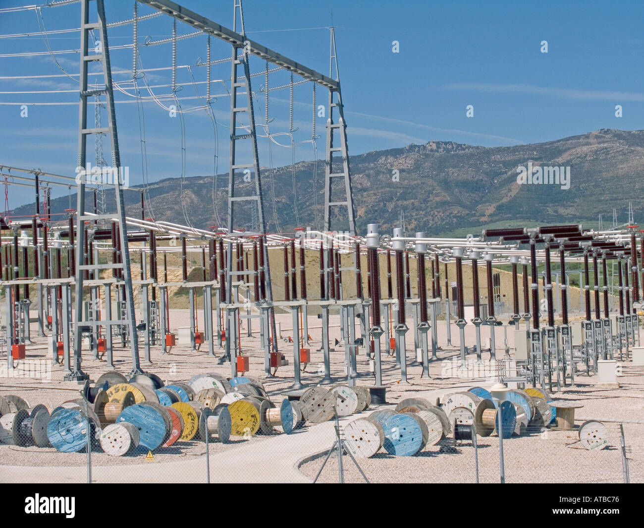 Electrical power grid in countryside near Tarifa Cadiz Province Spain ...