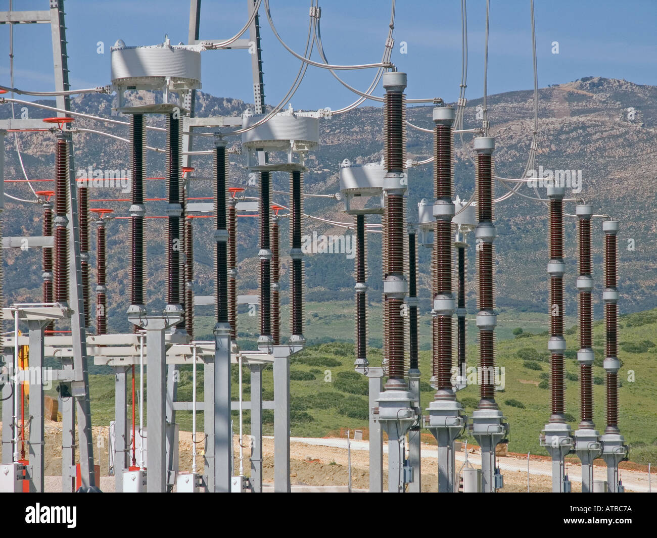 Electrical power grid in countryside near Tarifa Cadiz Province Spain ...