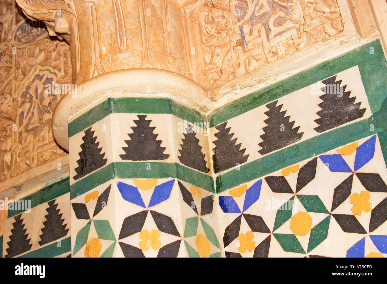 Granada Spain Tile and stucco decoration in La Alhambra Stock Photo - Alamy