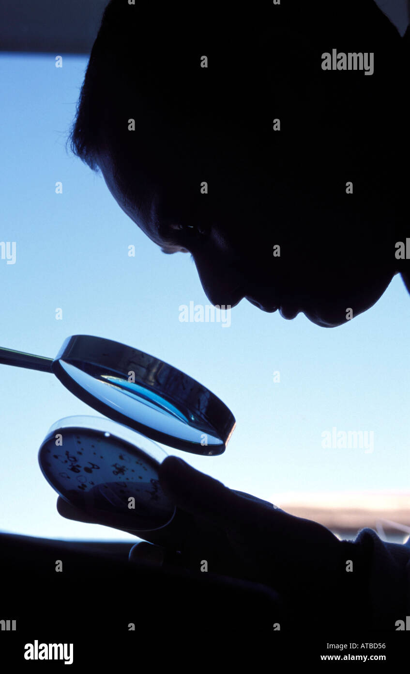 Man and magnifyer, photo by Bruce Miller Stock Photo - Alamy