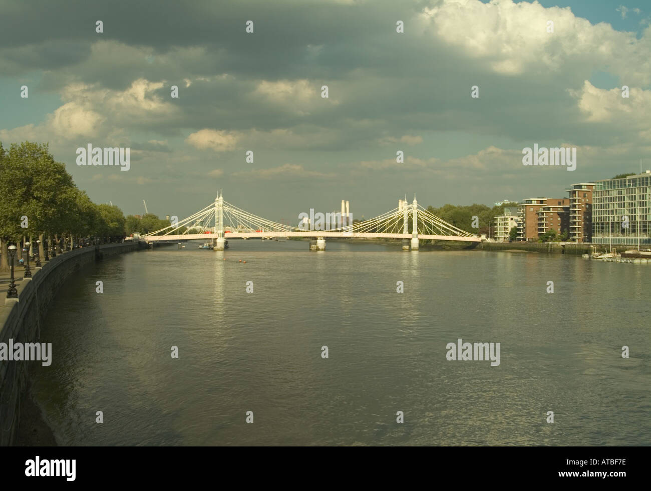 View of Albert Bridge River Thames Chelsea London England UK Stock ...