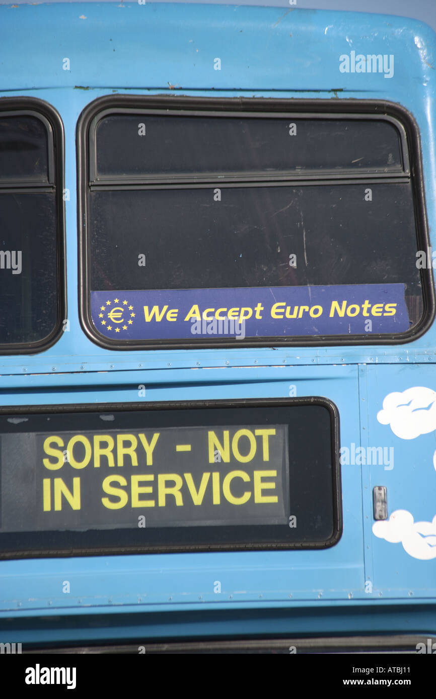 apology sign on bus at Newport Stock Photo - Alamy