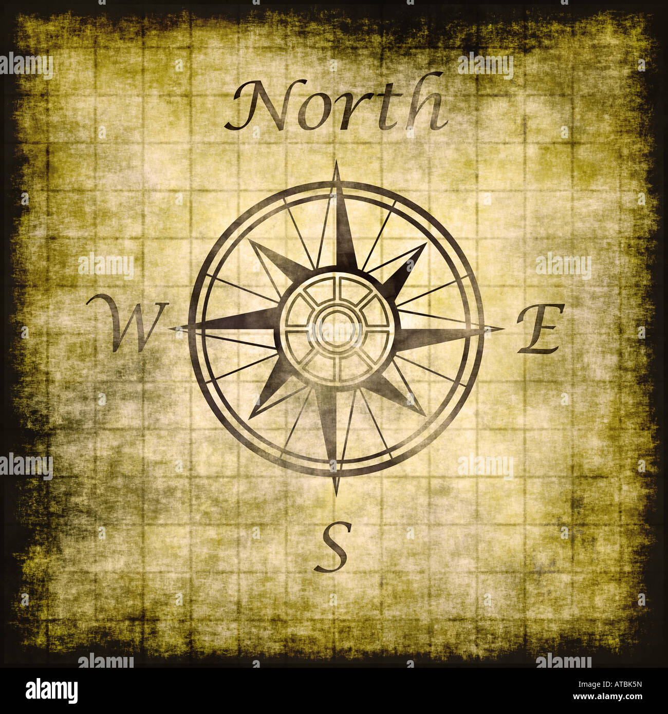 north and directional compass markings on grunge parchment Stock Photo ...