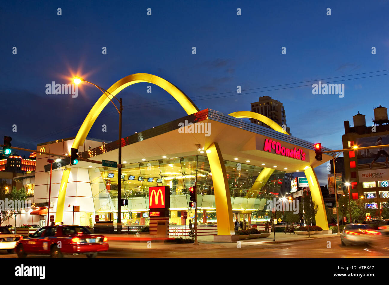 STREET SCENE Chicago Illinois McDonalds two story restaurant on Ontario Street River North at ...