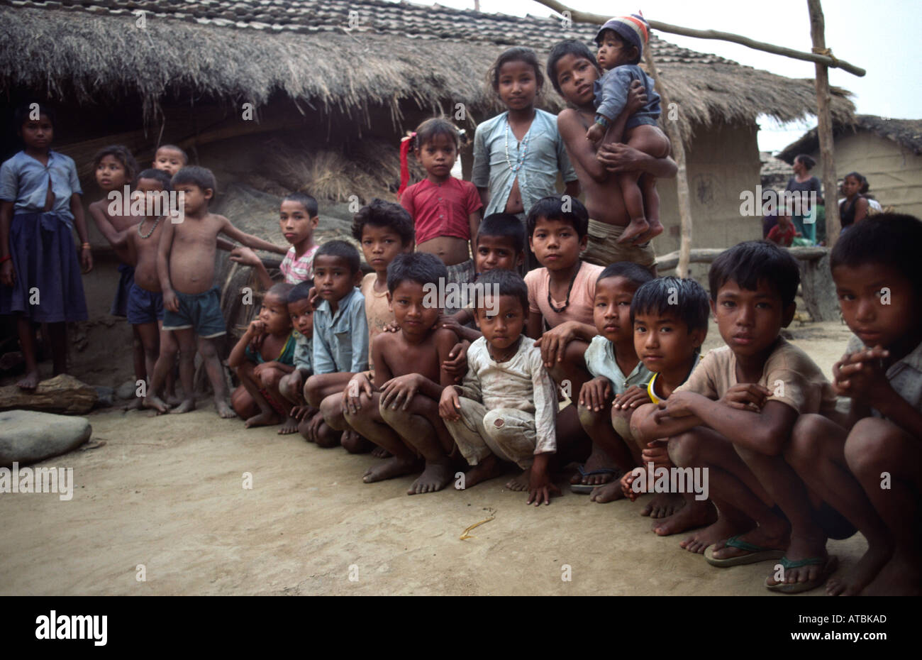 Tharu children in a Nepali lowlands village. Chitwan, Terai, Nepal ...