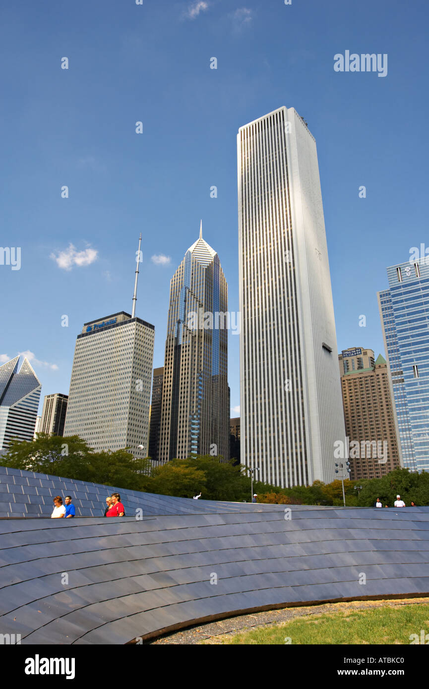 PARKS Chicago Illinois BP Amoco Bridge curved stainless steel with city ...