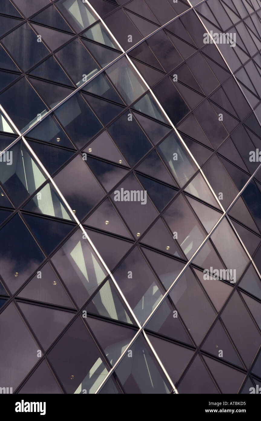 detail of the swiss re buildings triangular glass panels Stock Photo ...