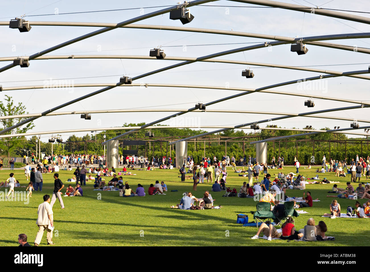 PARKS Chicago Illinois People sitting on Great Lawn at Pritzker ...