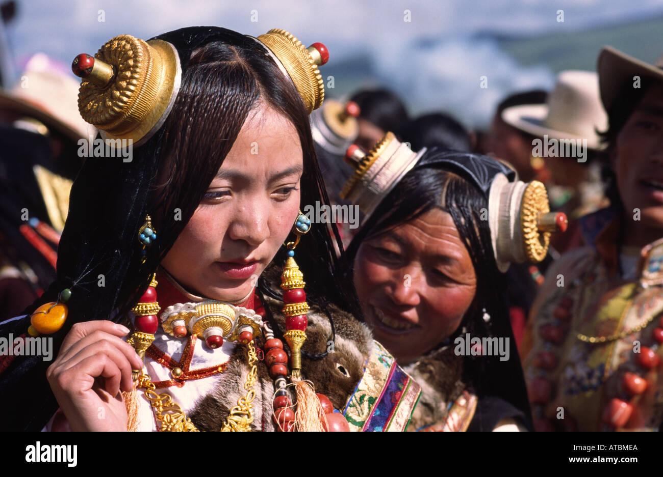 Tibetan women in their finest at Litang horse festival. Sichuan, China ...