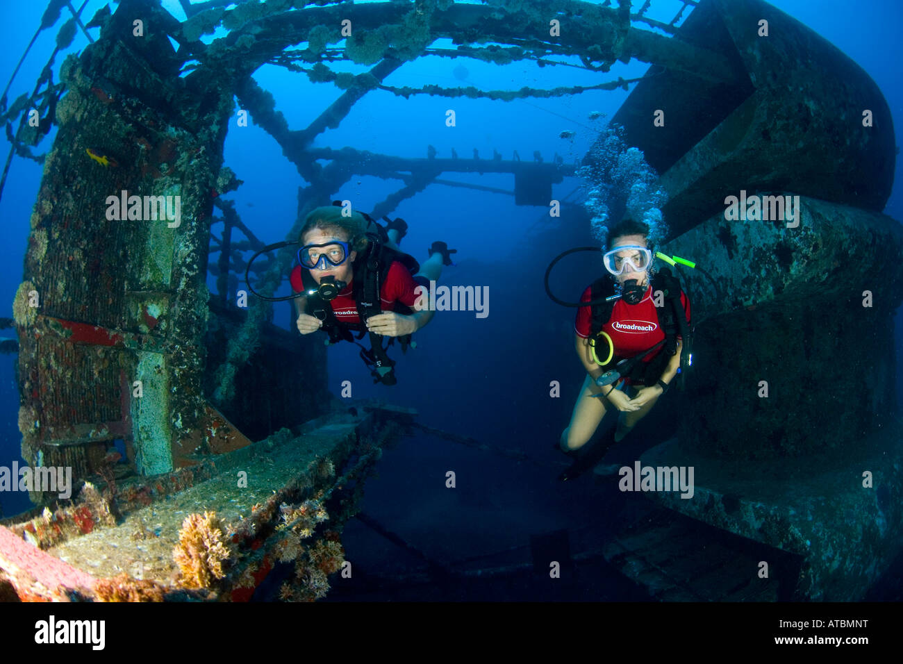 Scuba diver in shipwreck in the Caribbean, St, Statia, ocean, sea ...