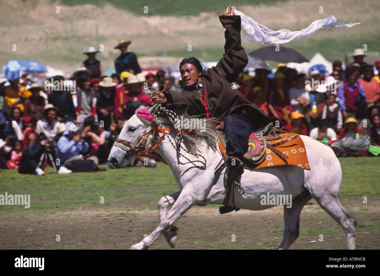 Horse acrobatics at Litang horse festival. Sichuan, China Stock Photo ...