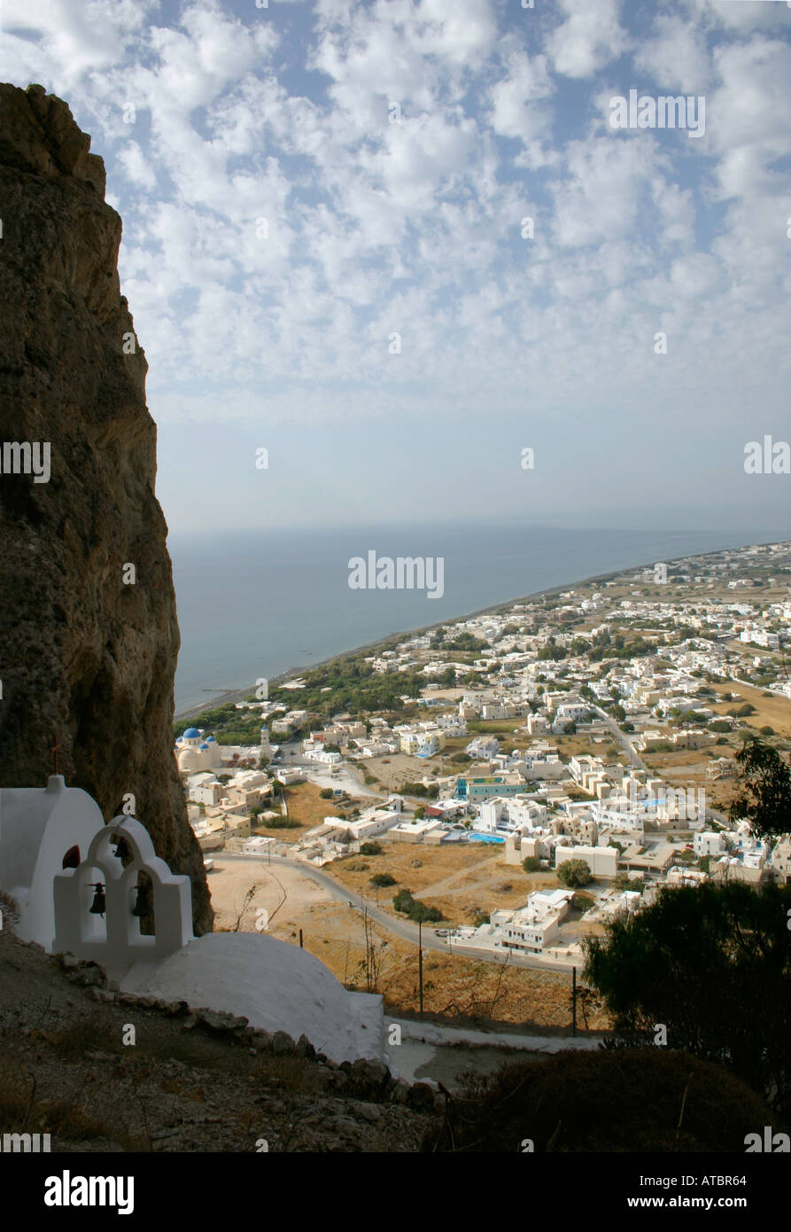 Perissa village and Katephani church Santorini Greece Stock Photo - Alamy