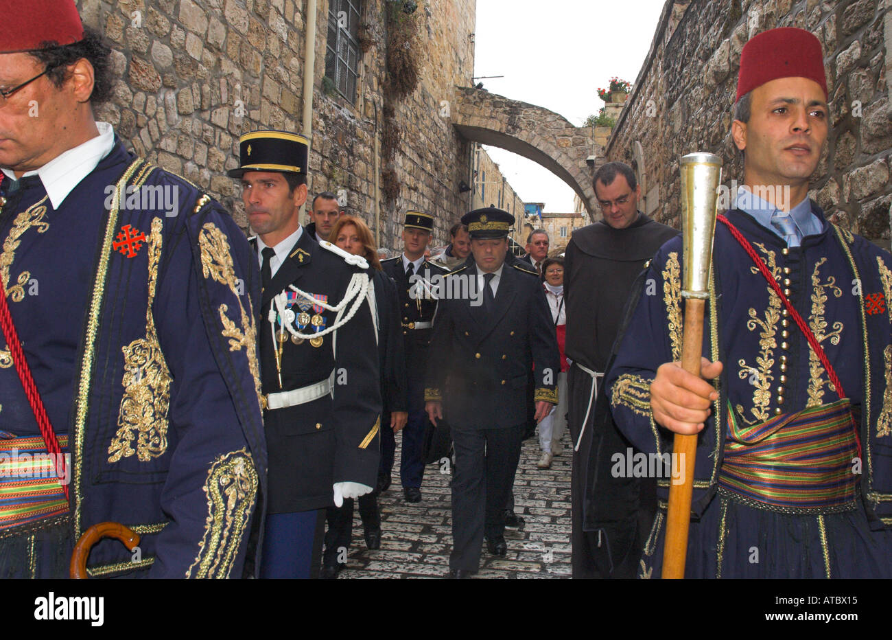 Israel Jerusalem Old City French consul Alain Remy and Fransiscan ...