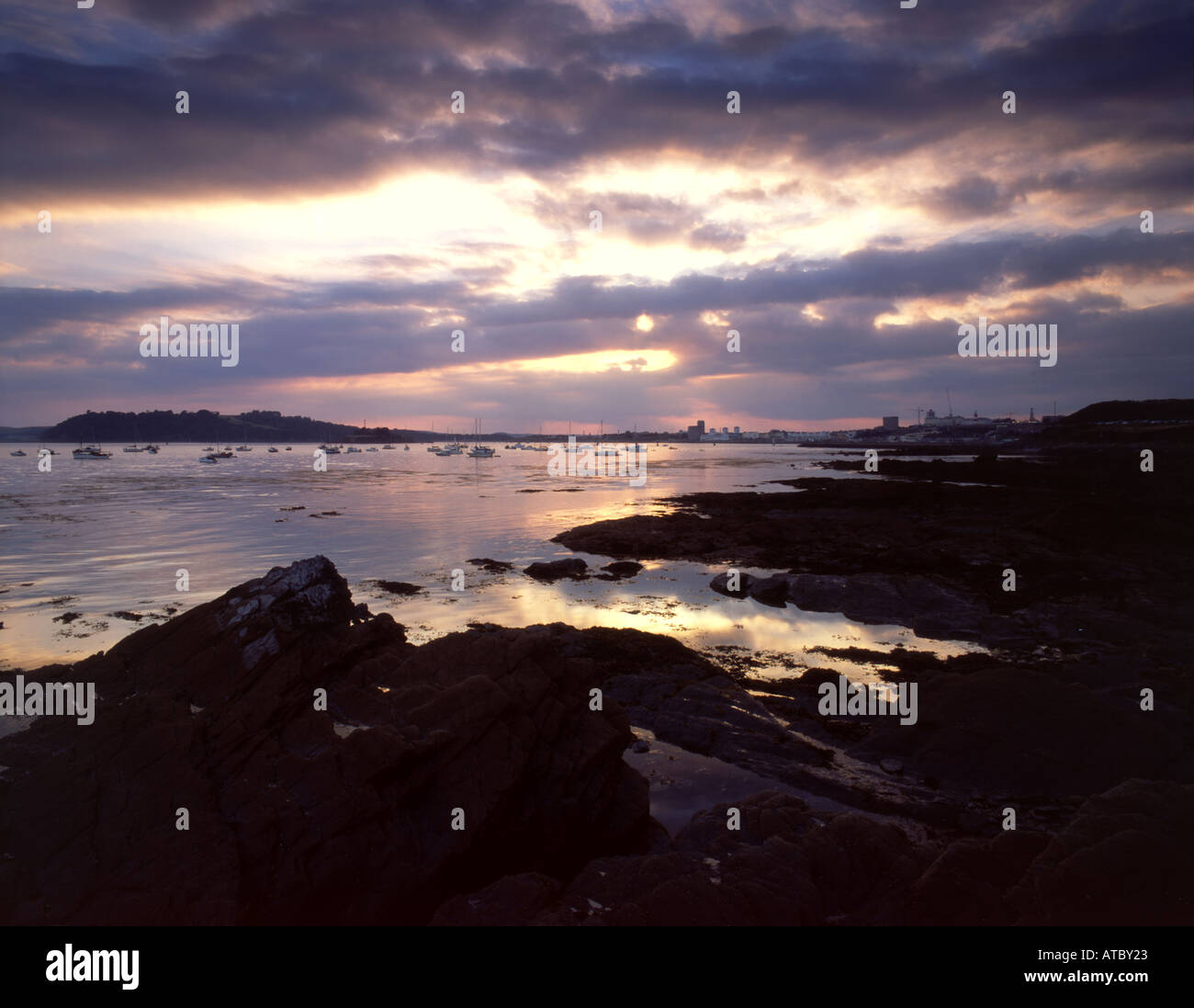 Sunset over Plymouth Sound Devon UK Stock Photo - Alamy