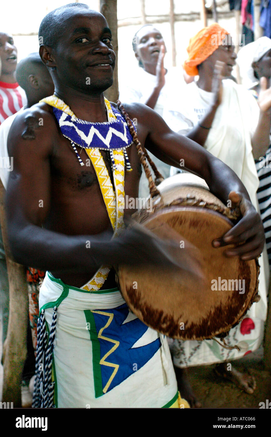 A traditional Intore drummer performs at the National Museum of Butare ...