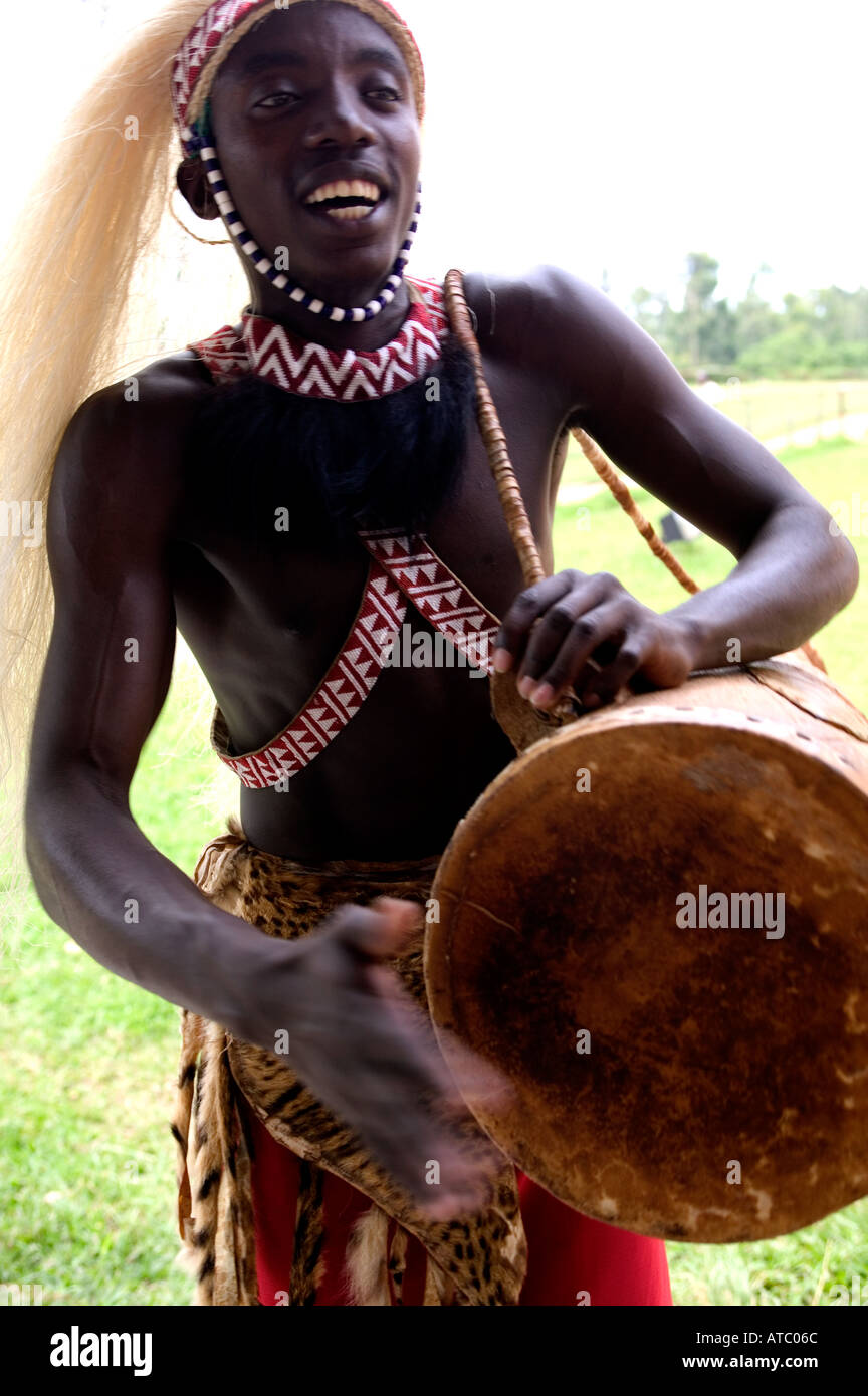 A traditional Intore drummer performs at the National Museum of Butare ...
