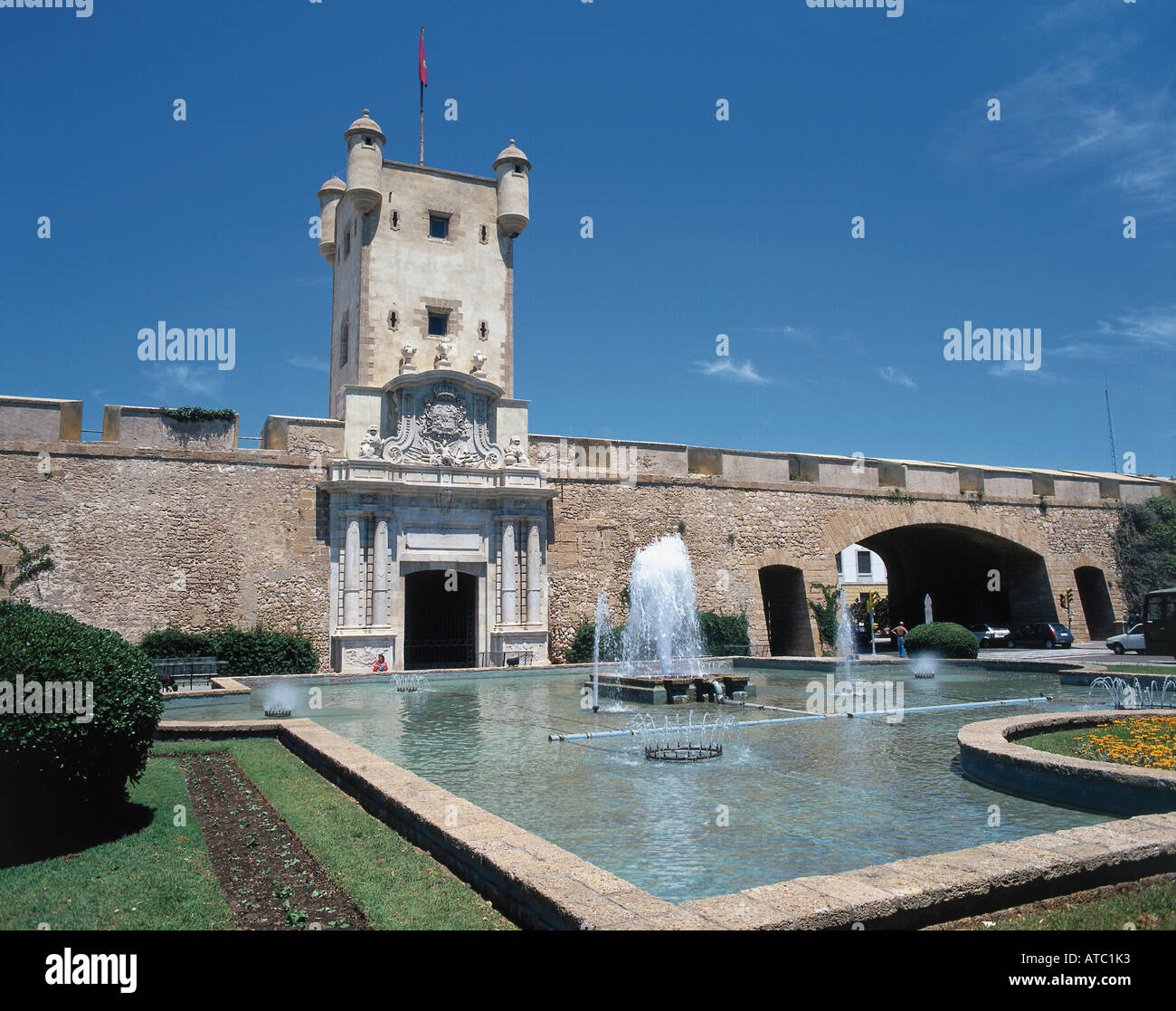 Low fountains spew forth plumes of water over a shallow pool in the ...