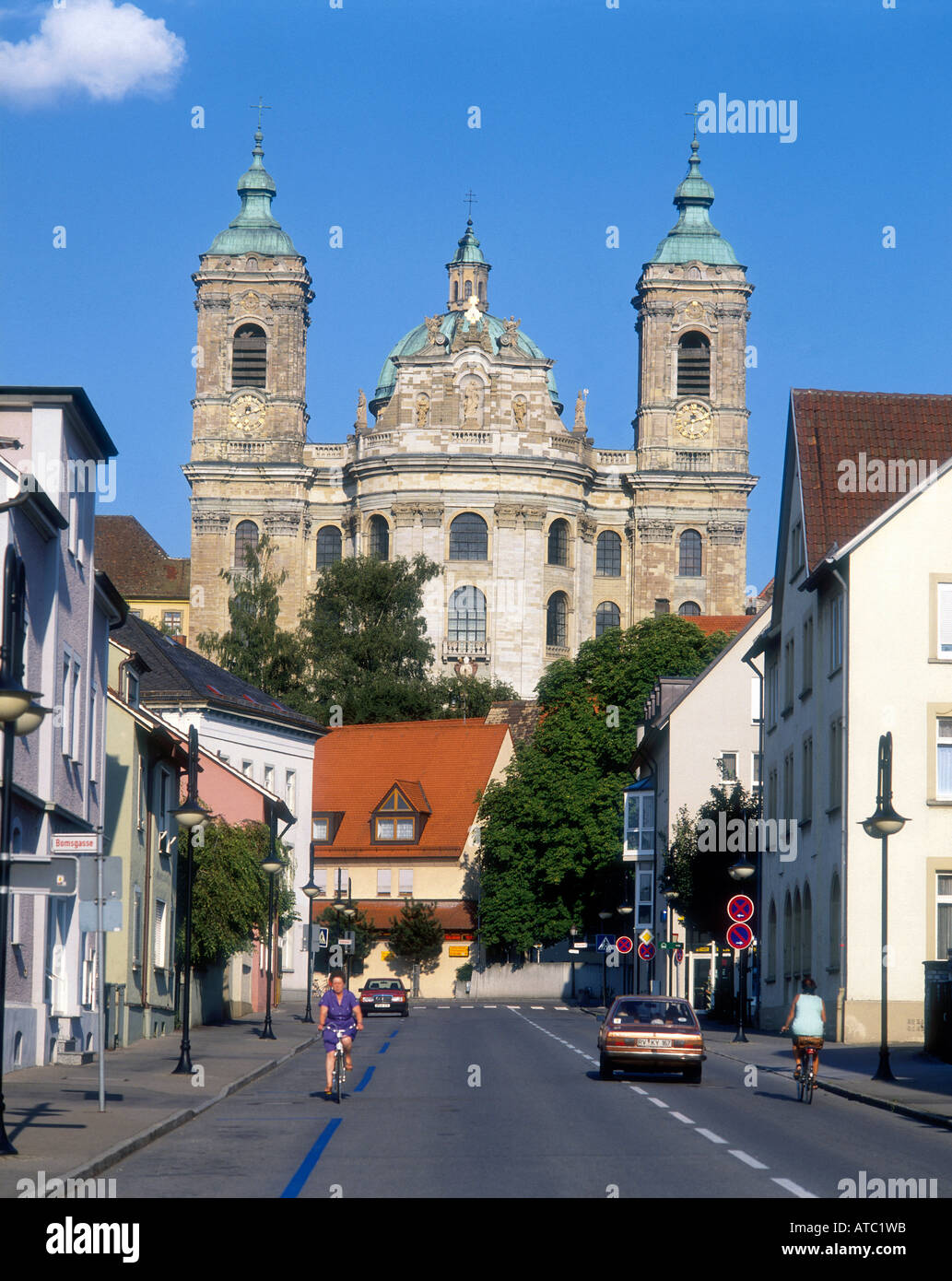 The twin towers and central copper sheathed dome of Weingarten Abbey ...