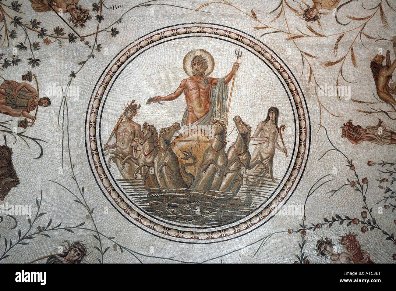The Triumph of Neptune. Roman Mosaic, Bardo Museum Tunisia Stock Photo ...