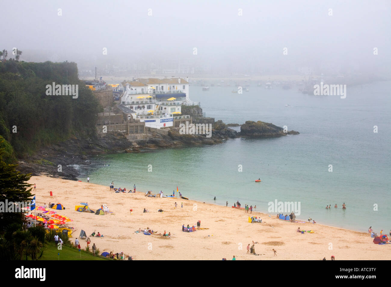 fog around st ives summer cornwall Stock Photo - Alamy
