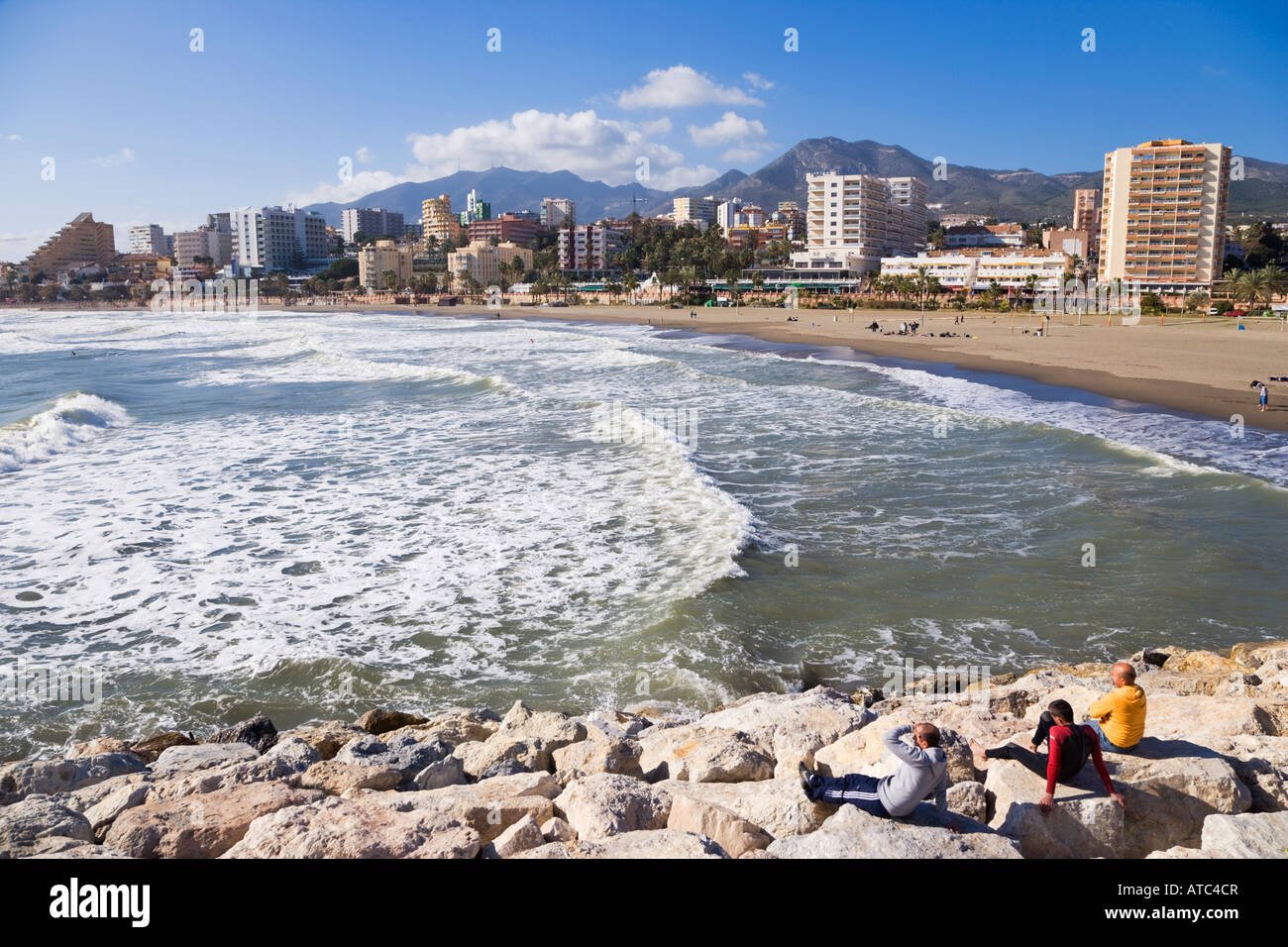 Benalmadena Costa Malaga Province Costa del Sol Spain Beach scene sunny ...