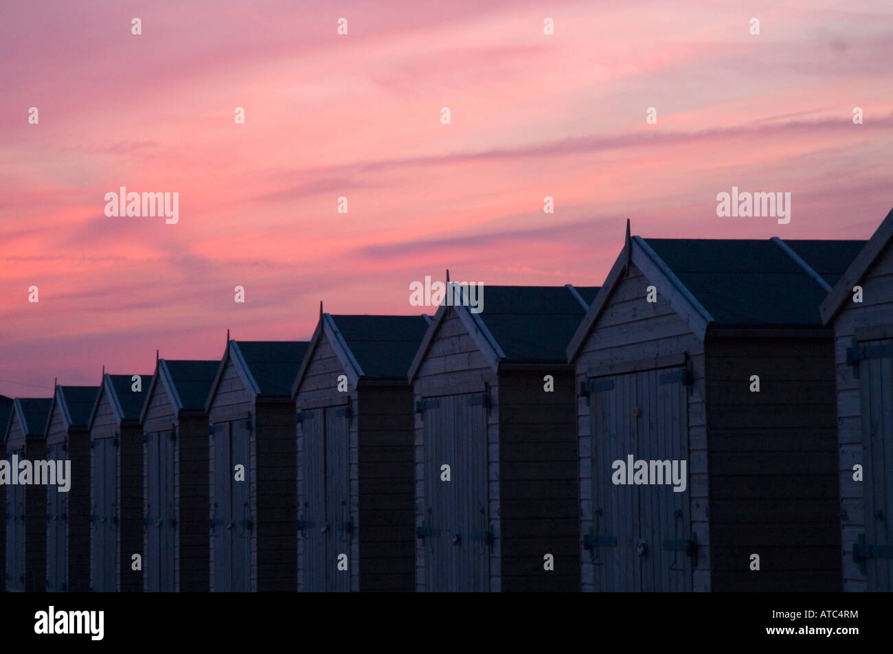 Beach huts at sunset, St. Leonards-on-Sea Stock Photo - Alamy