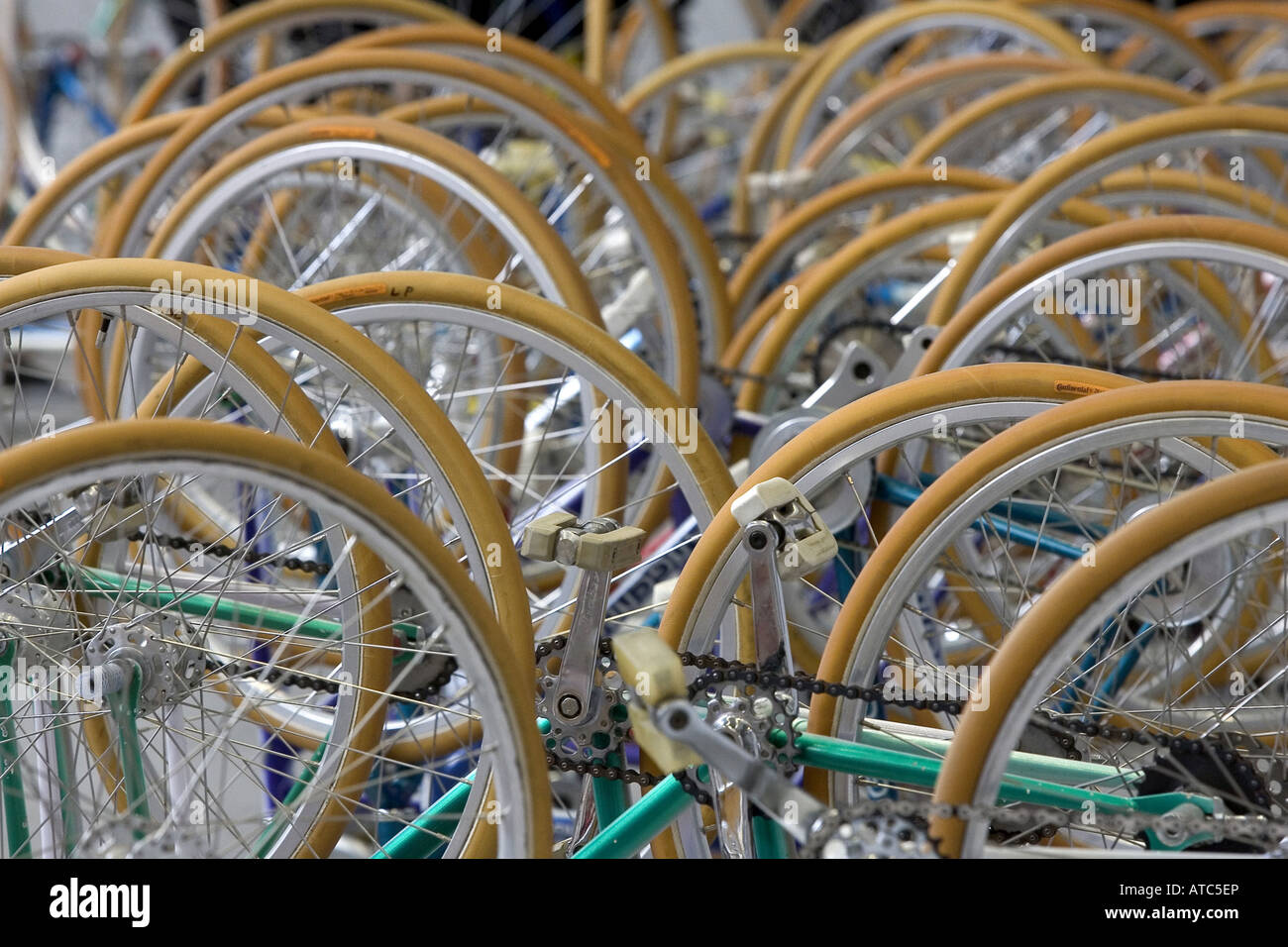 many cycle wheels at a bicylce stand, Germany Stock Photo - Alamy