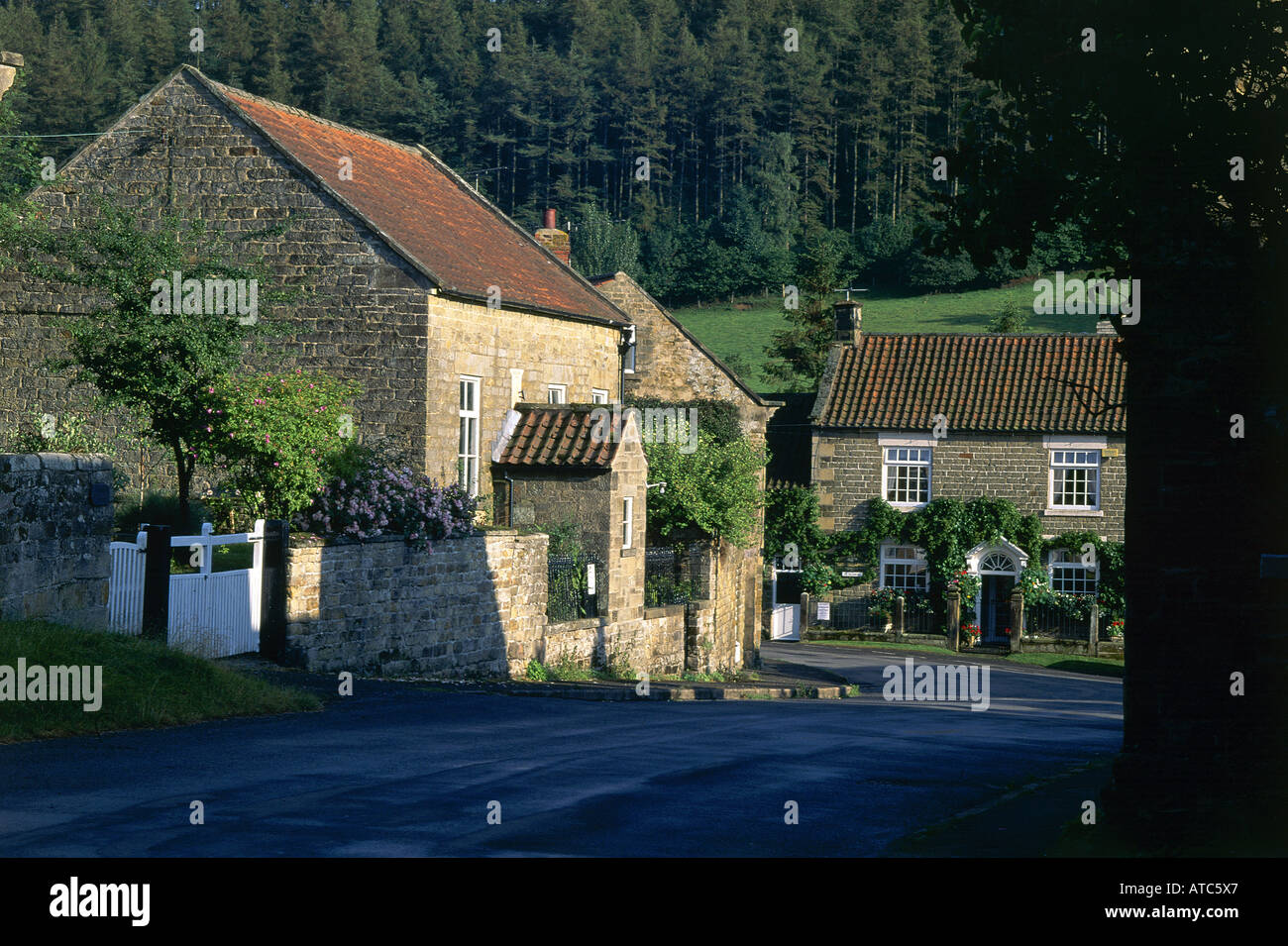 Cottages lining the quiet lanes of Lastingham Stock Photo - Alamy