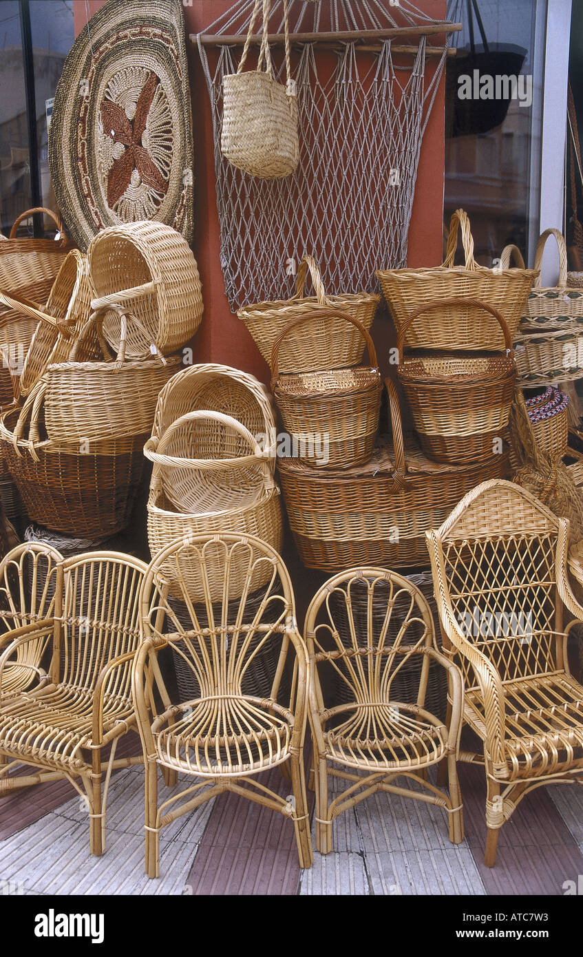 A shopfront in Gata displays its wares specializing in cane and rattan ...