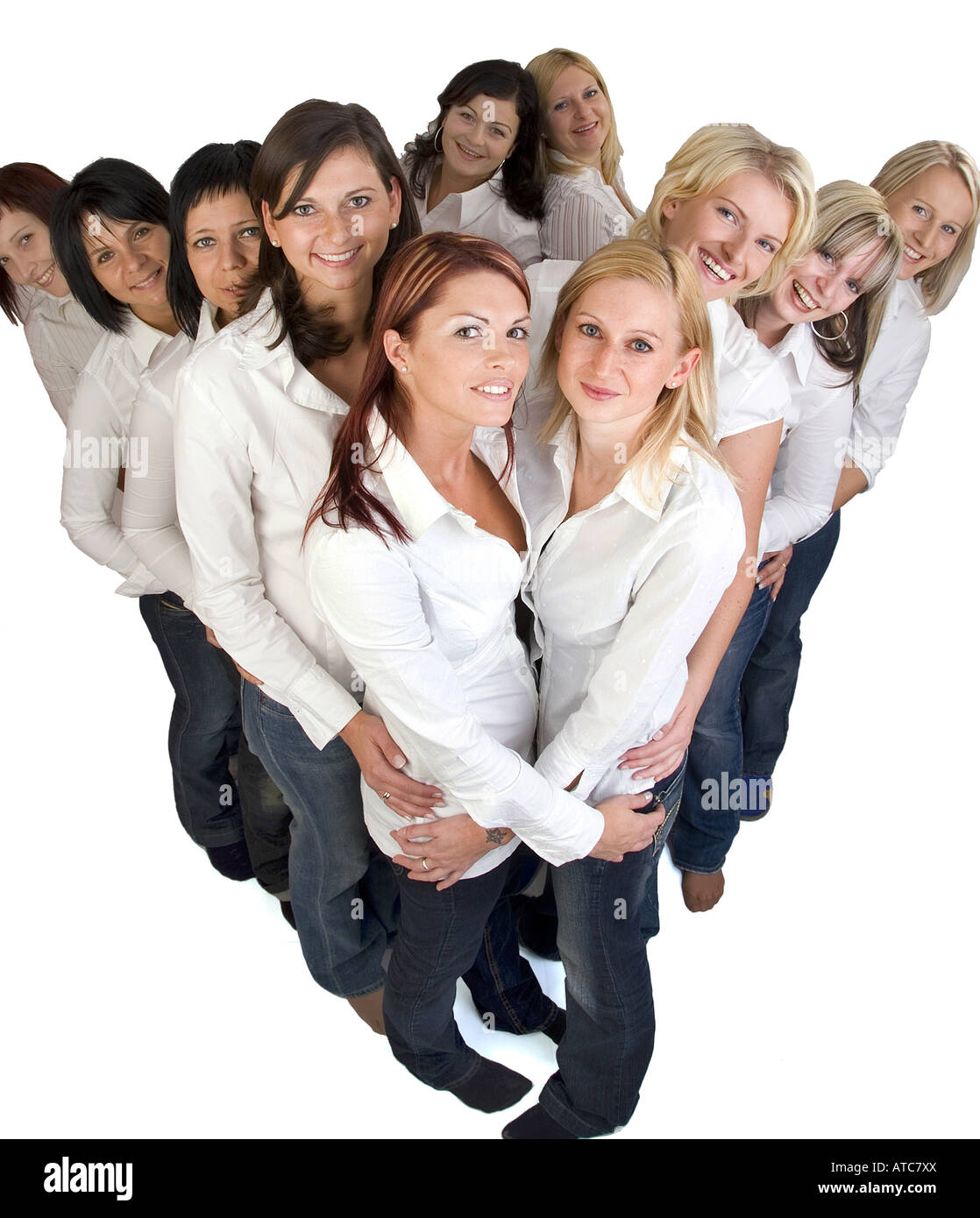 eleven, young happy women posing for the camera Stock Photo - Alamy